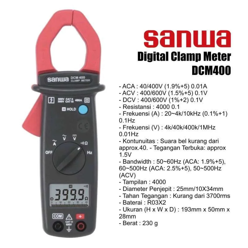 Sanwa DCM-400 Digital Clamp Meter | CV. MITRA LASER